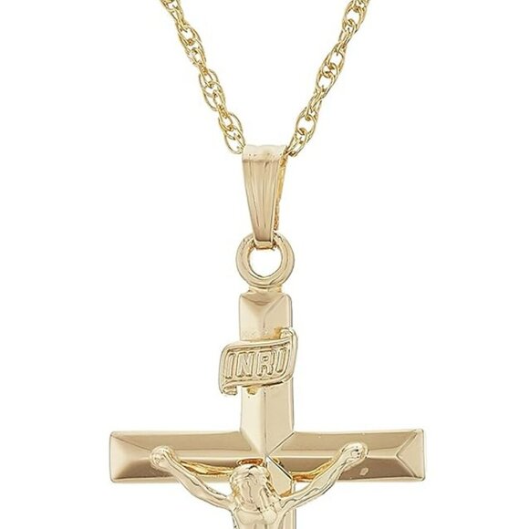 Other | 14k Gold Filled Solid Beveled Edge Embossed Crucifix Cross With ...